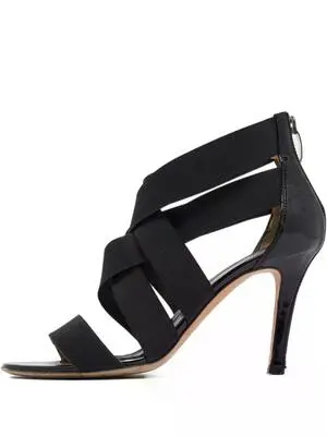 SERGIO ROSSI Patent Leather Elastic Strappy Stiletto Heeled Sandals