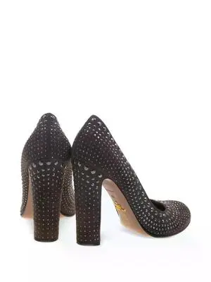 Prada 115mm Studded Suede Block Heel Pumps