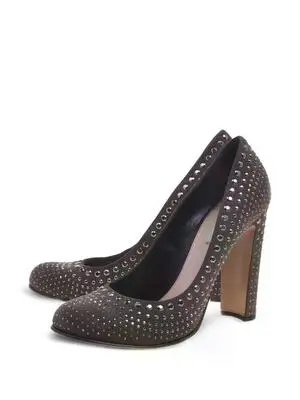 Prada 115mm Studded Suede Block Heel Pumps