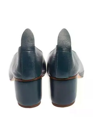 JOSEPH Teal Leather Block Heel Pumps