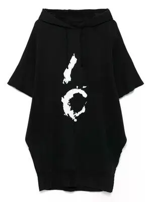 MAISON MARGIELA 2010s Logo Print Drawstring Hood Mini Dress - Black