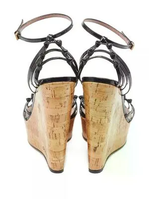Gucci Patent Leather Wedge Sandals With Buckle Fastening Ankle Strap