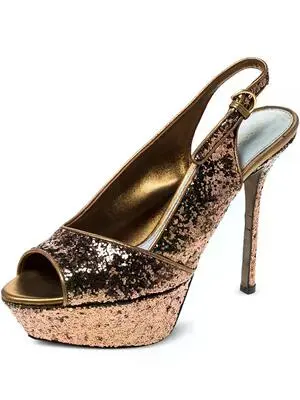 SERGIO ROSSI Glitter Slingback Platform Sandals - Brown
