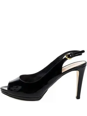SERGIO ROSSI Patent Leather Peep Toe Platform Slingback Heels