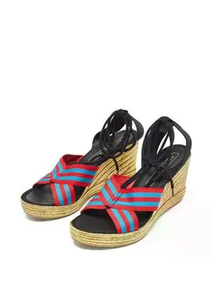 Marc Jacobs Red And Blue Striped Espadrille Wedge Sandals With Tie Fastening