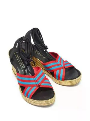 Marc Jacobs Red And Blue Striped Espadrille Wedge Sandals With Tie Fastening