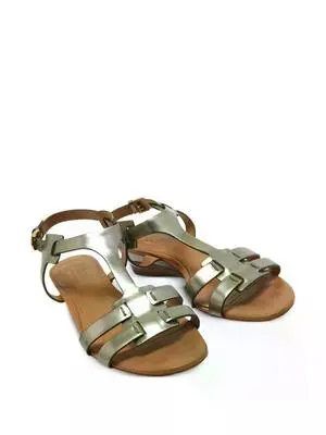 TOD'S Metallic Leather T-strap Wedge Sandals