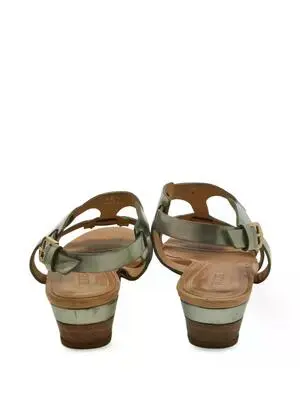 TOD'S Metallic Leather T-strap Wedge Sandals