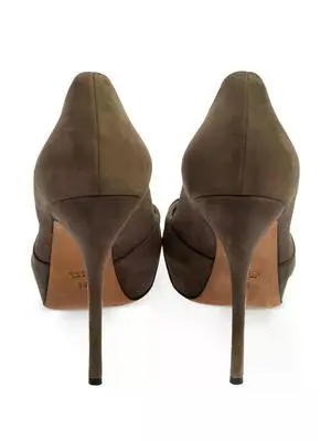 Gucci Calf Suede Bow Detail Peep-toe Stiletto Pumps