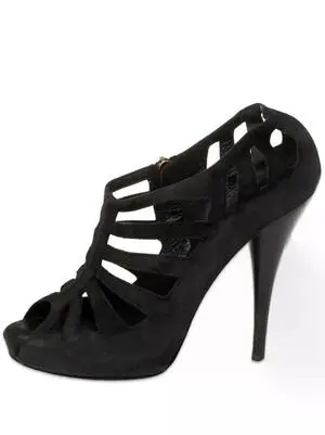 Fendi Suede Peep-toe Stiletto Pumps - Black