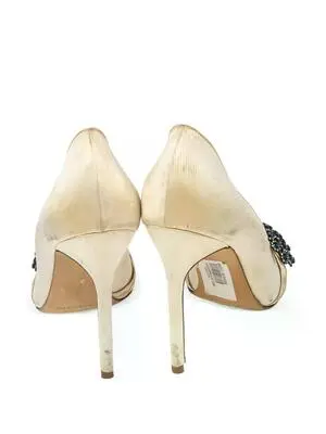 Manolo Blahnik Satin Pumps With Embellished Brooch Detail