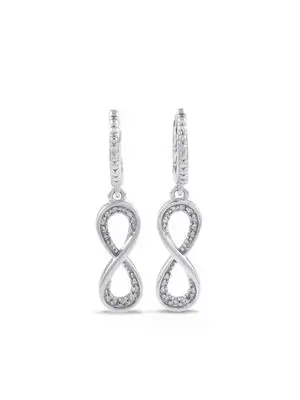 LB EXCLUSIVE 10kt White Gold Diamond Pavé Infinity Dangle Hoop Earrings - Silver