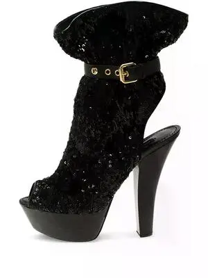 LOUIS VUITTON Sequin-embellished Peep-toe Boots - Black