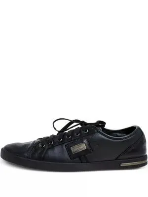Dolce & Gabbana Leather Lace-up Sneakers With Logo Plaque - Black