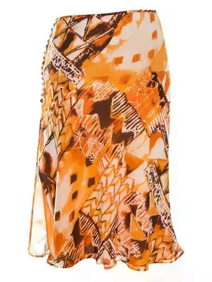 Escada Abstract Print Silk A-line Skirt