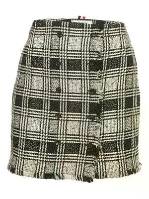 Thom Browne And White Check Pattern Tweed Skirt With Raw Edge Hem