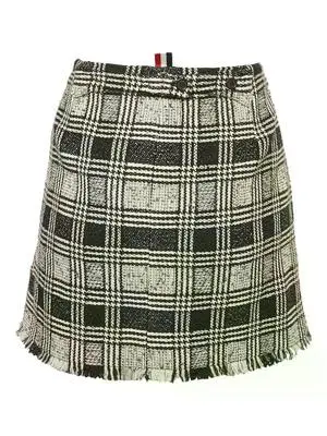 Thom Browne And White Check Pattern Tweed Skirt With Raw Edge Hem