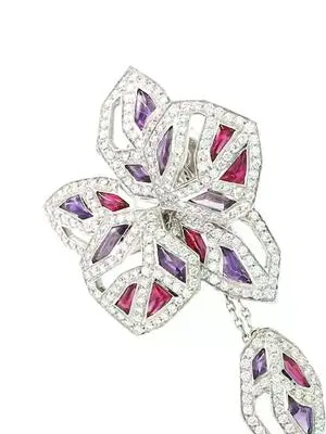 Cartier 18kt White Gold Orchid Earrings With Diamonds, Ruby, And Amethyst