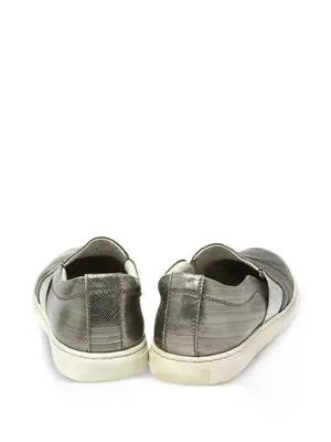 LANVIN Metallic Leather Slip-on Sneakers - Grey