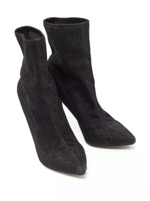 SERGIO ROSSI Leather Pointed Toe Stiletto Ankle Boots - Black