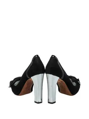 Dolce & Gabbana Leather Bow Detail High Block Heel Pumps