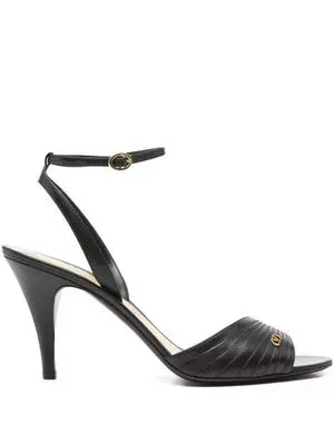Valentino Garavani 90mm Pleated Calf Leather Ankle Strap Sandals - Black