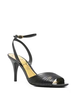 Valentino Garavani 90mm Pleated Calf Leather Ankle Strap Sandals - Black