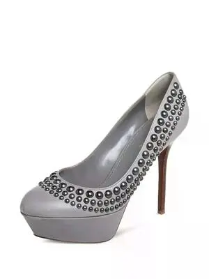 SERGIO ROSSI Studded Leather High Heel Pumps - Grey