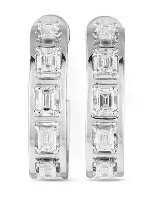 LB EXCLUSIVE 18k White Gold Emerald-cut Diamond Hoop Earrings - Silver