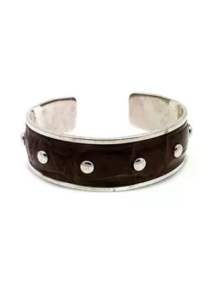 TOD'S Leather Stud Cuff Bracelet - Silver