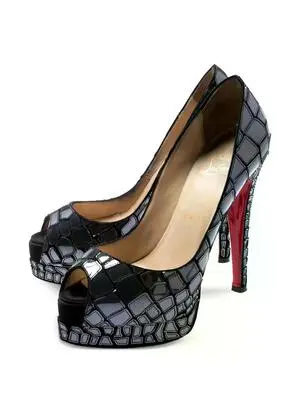CHRISTIAN LOUBOUTIN 130mm Crocodile-embossed Peep-toe Pumps - Grey