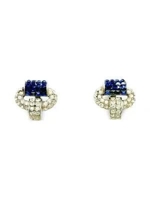 JENNIFER GIBSON JEWELLERY 1920s Crystal Embellished Earrings - Silver