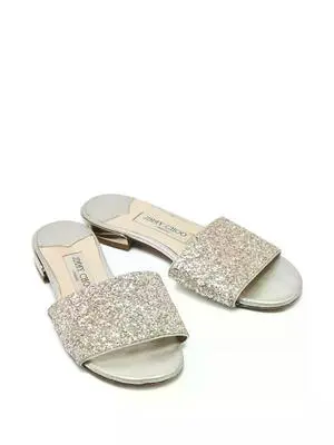JIMMY CHOO Glitter Embellished Leather Sandals
