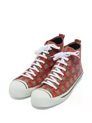 Burberry High Top Sneakers With Checked Pattern - Red