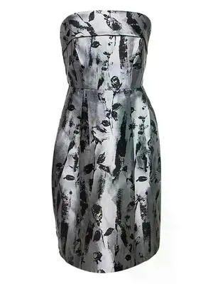 Carolina Herrera Metallic Floral Strapless Dress - Silver
