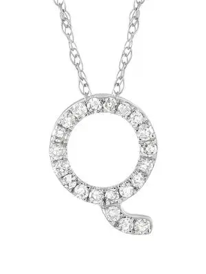LB EXCLUSIVE 14k White Gold Initial Q Diamond Pendant Necklace - Silver