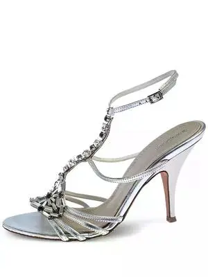 BALDININI Metallic Leather Crystal Embellished Stiletto Sandals