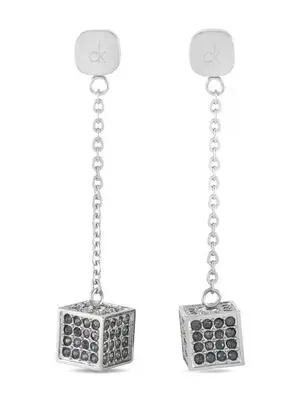 Calvin Klein Crystal Embellished Cubic Design Drop Earrings - Silver