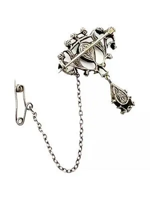 JENNIFER GIBSON JEWELLERY Vintage Austro-hungarian Emerald And Diamond Brooch With Chain