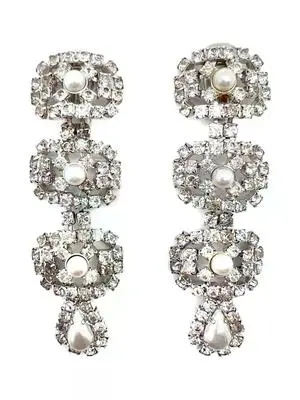 JENNIFER GIBSON JEWELLERY Tone Crystal And Faux Pearl Drop Earrings - Silver