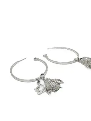 Dior 2000s -tone Rhodium Plated Logo Charm Hoop Earrings
