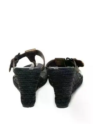 Burberry Metallic Wedge Sandals With Checked Pattern And Buckle Detailing