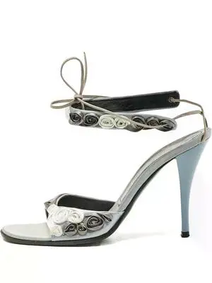 Casadei Rose Embellished Satin Sandals - Grey