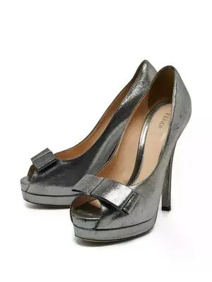 Fendi Peep-toe Metallic Pumps With Bow Detailing