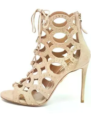 AQUAZZURA 105mm Cut-out Embellished Ankle Boots - Neutrals