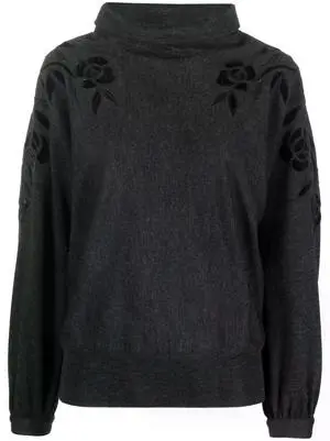 Valentino Garavani 1980s Floral Embroidered Roll-neck Jumper - Grey