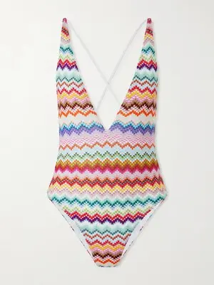 Missoni Striped Metallic Crochet-knit Swimsuit - Multi