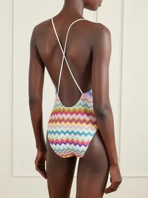 Missoni Striped Metallic Crochet-knit Swimsuit - Multi