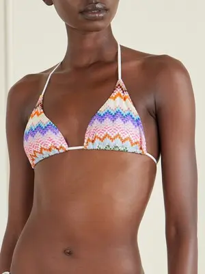 Missoni Striped Metallic Crochet-knit Triangle Bikini