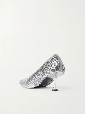 Proenza Schouler Sequined Mesh Pumps With Metallic Heels - Silver